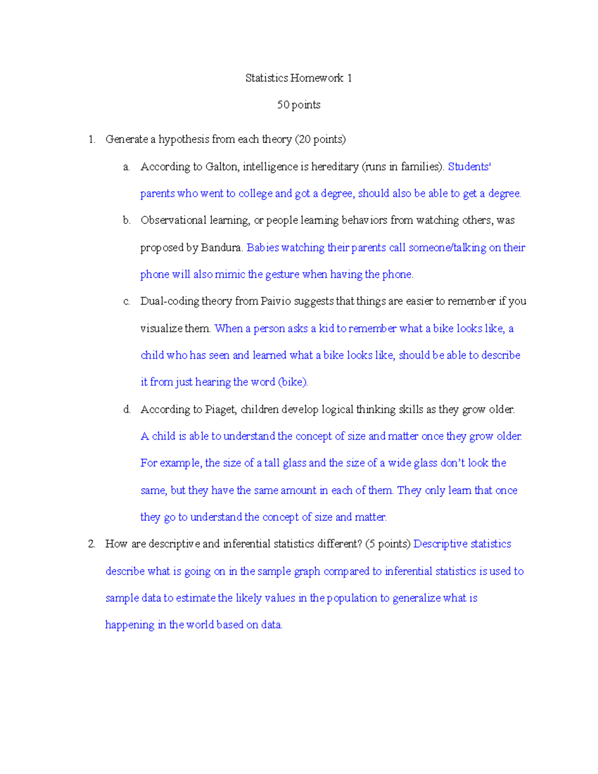 Statistics homework 1 - Statistics Homework 1 50 points Generate a ...