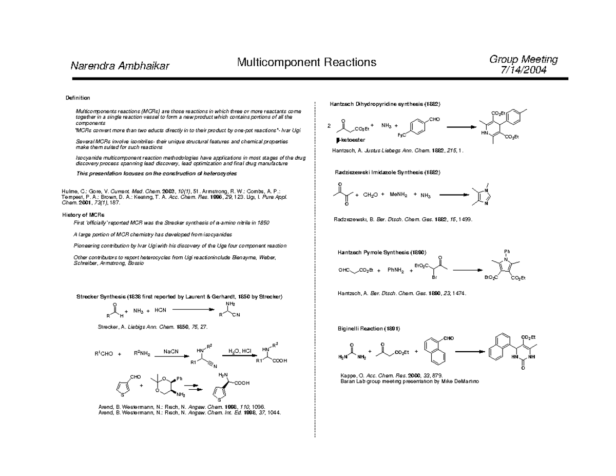 MCR 8 - Multicomponent reaction - 7/14/ Narendra Ambhaikar ...