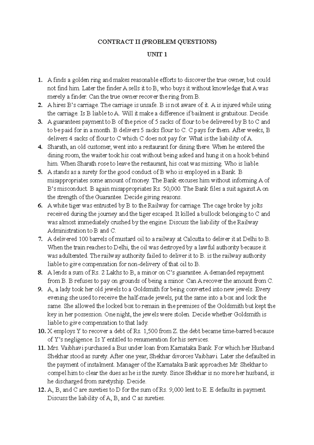 Contract Ii Problem Questions Contract Ii Problem Questions Unit 1