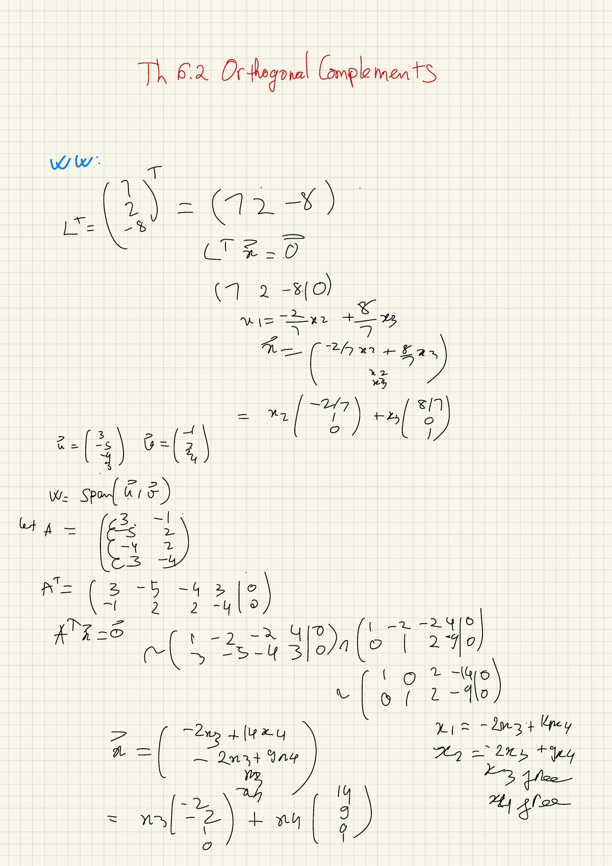 Th6.2 Orthogonal Complements - Th6 Orthogonal Complements WW ...
