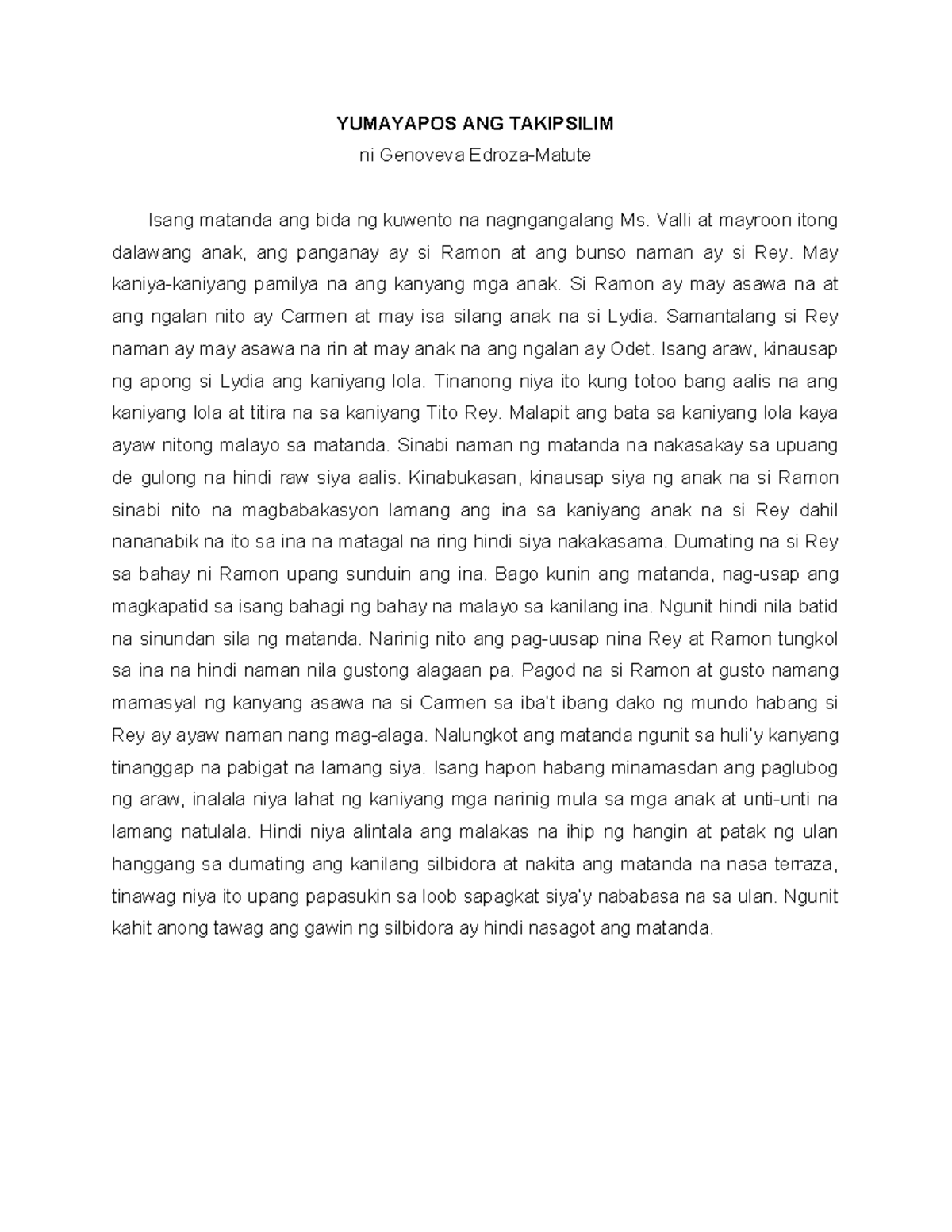 Yumayapos ang Takipsilim (BUOD) - YUMAYAPOS ANG TAKIPSILIM ni Genoveva ...