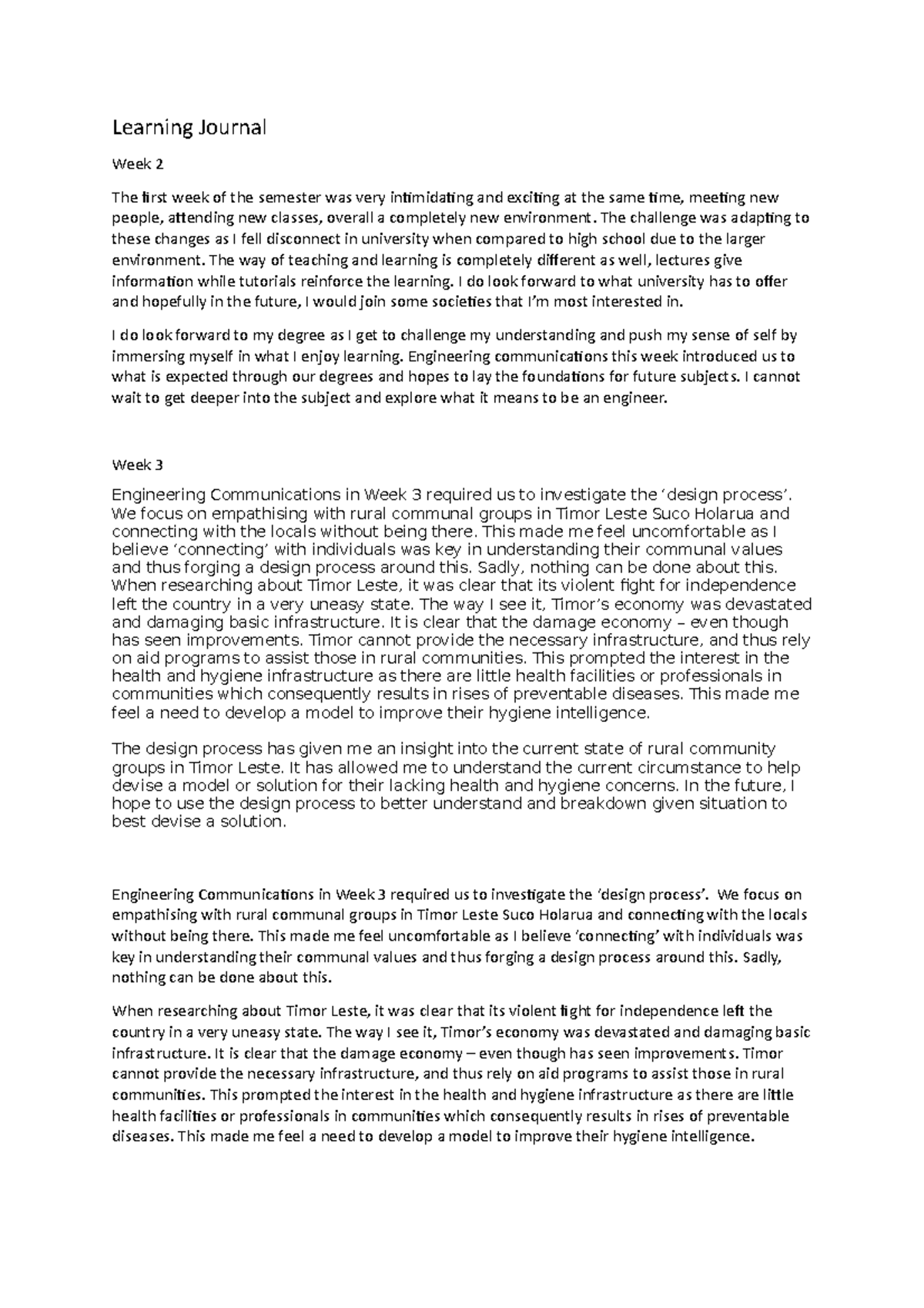 Learning Journal - Learning Journal Week 2 The first week of the ...