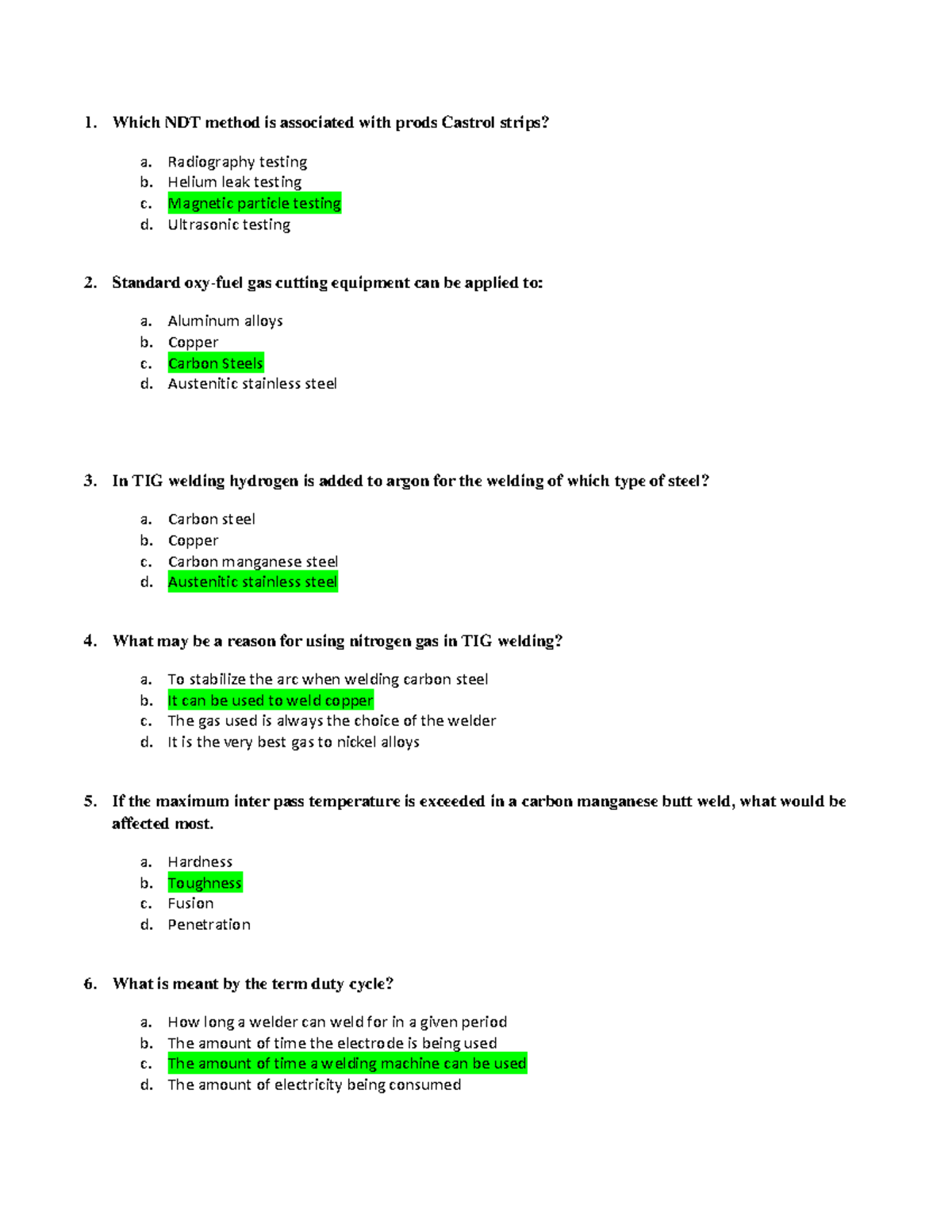 General 2 - Which NDT method is associated with prods Castrol strips? a ...