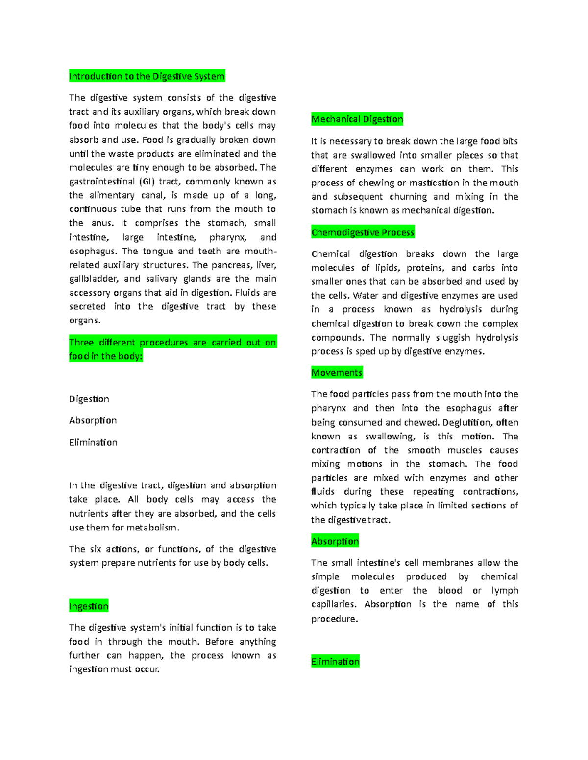Introduction to the Digestive System - Food is gradually broken down ...