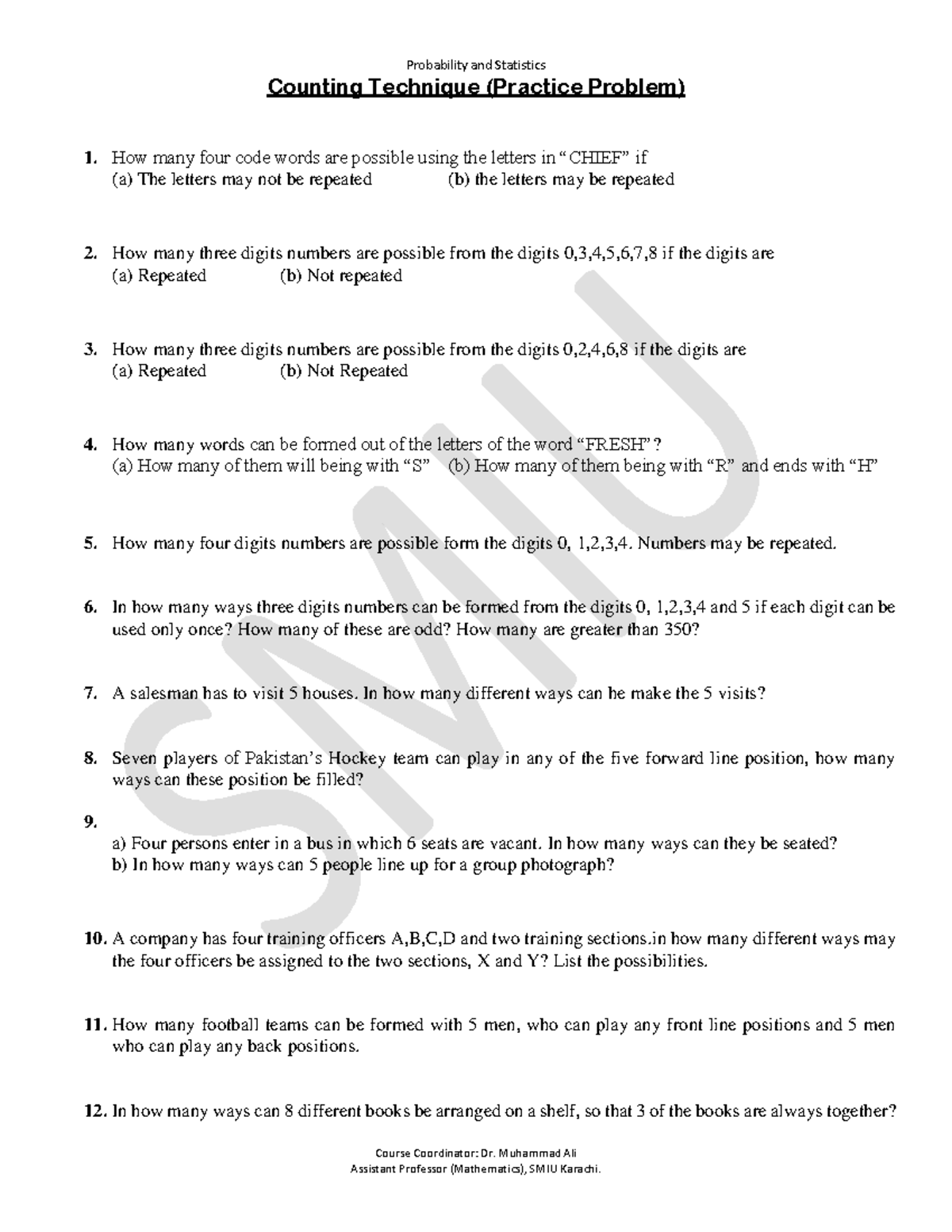 P.P. (Counting Techniques) - Probability and Statistics Counting ...