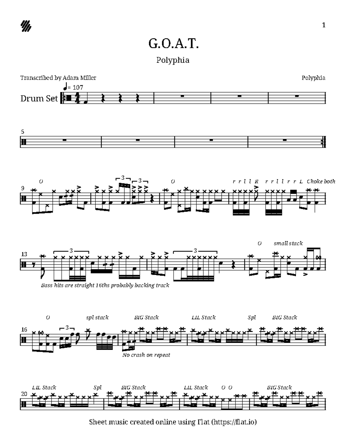 G.O.A.T - drum transcription of GOAT - G.O.A. Polyphia ...