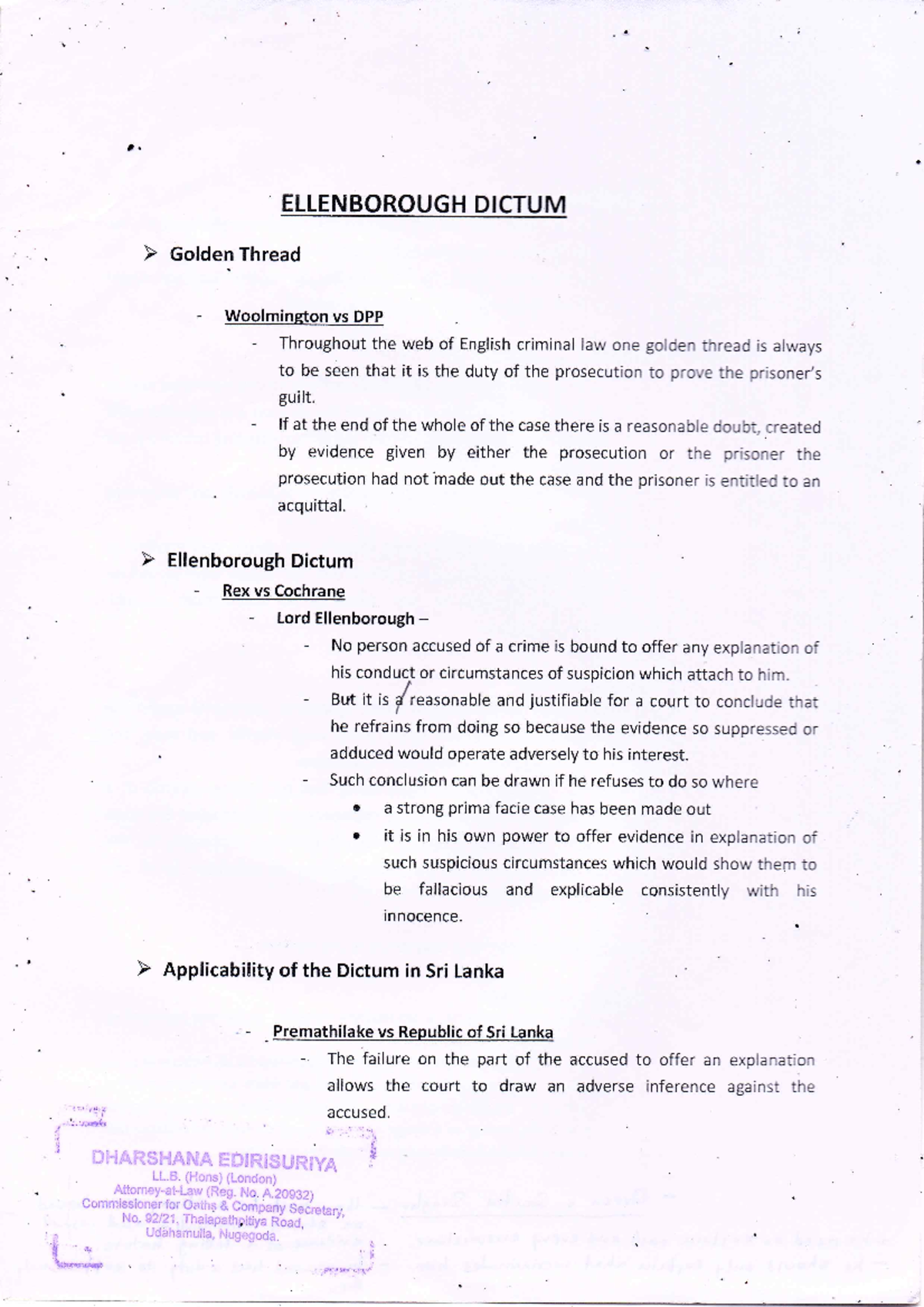 Ellenborough Dictum Lecture Notes And Short Notes Fundamentals Of