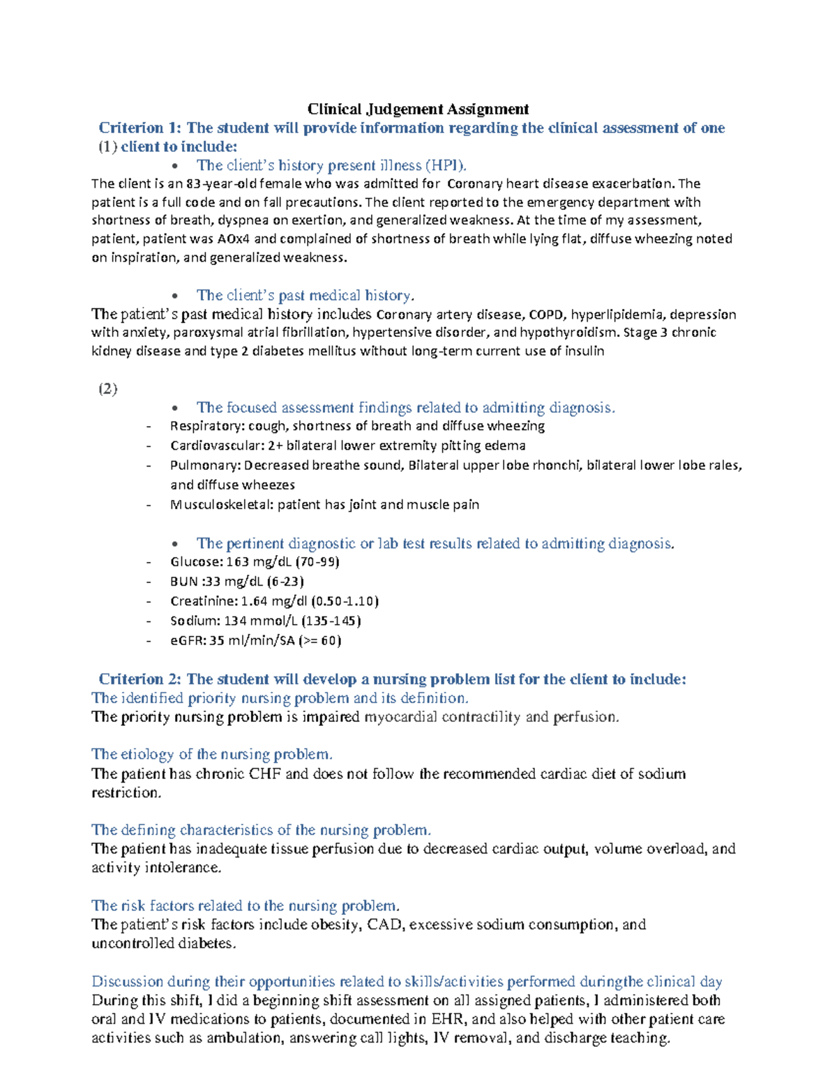 1-clinical judgement paper - Clinical Judgement Assignment Criterion 1 ...