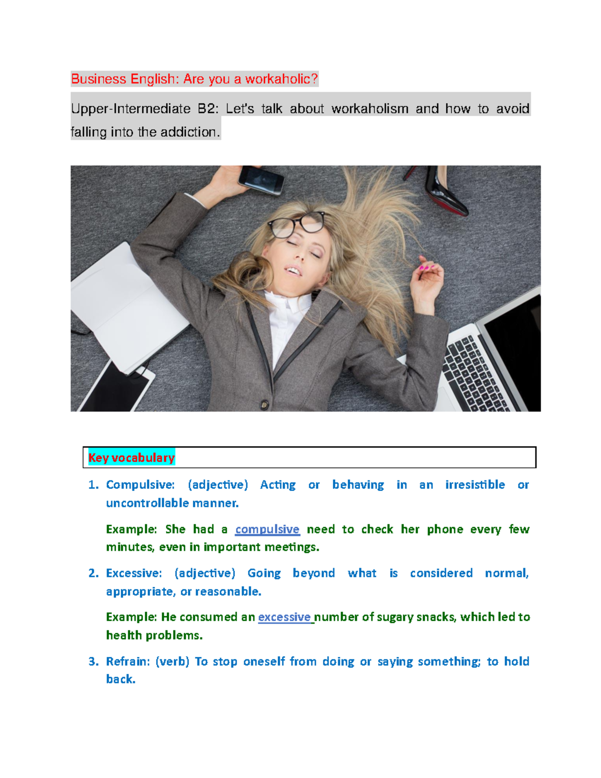 Busines - useful - Business English: Are you a workaholic? Upper ...