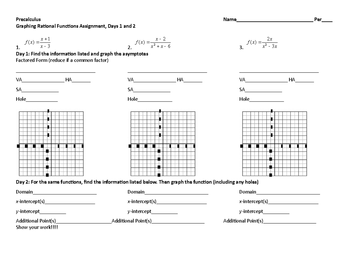2.5 Graphing Rational Day 1 and 2 Hw - Precalculus Name ...