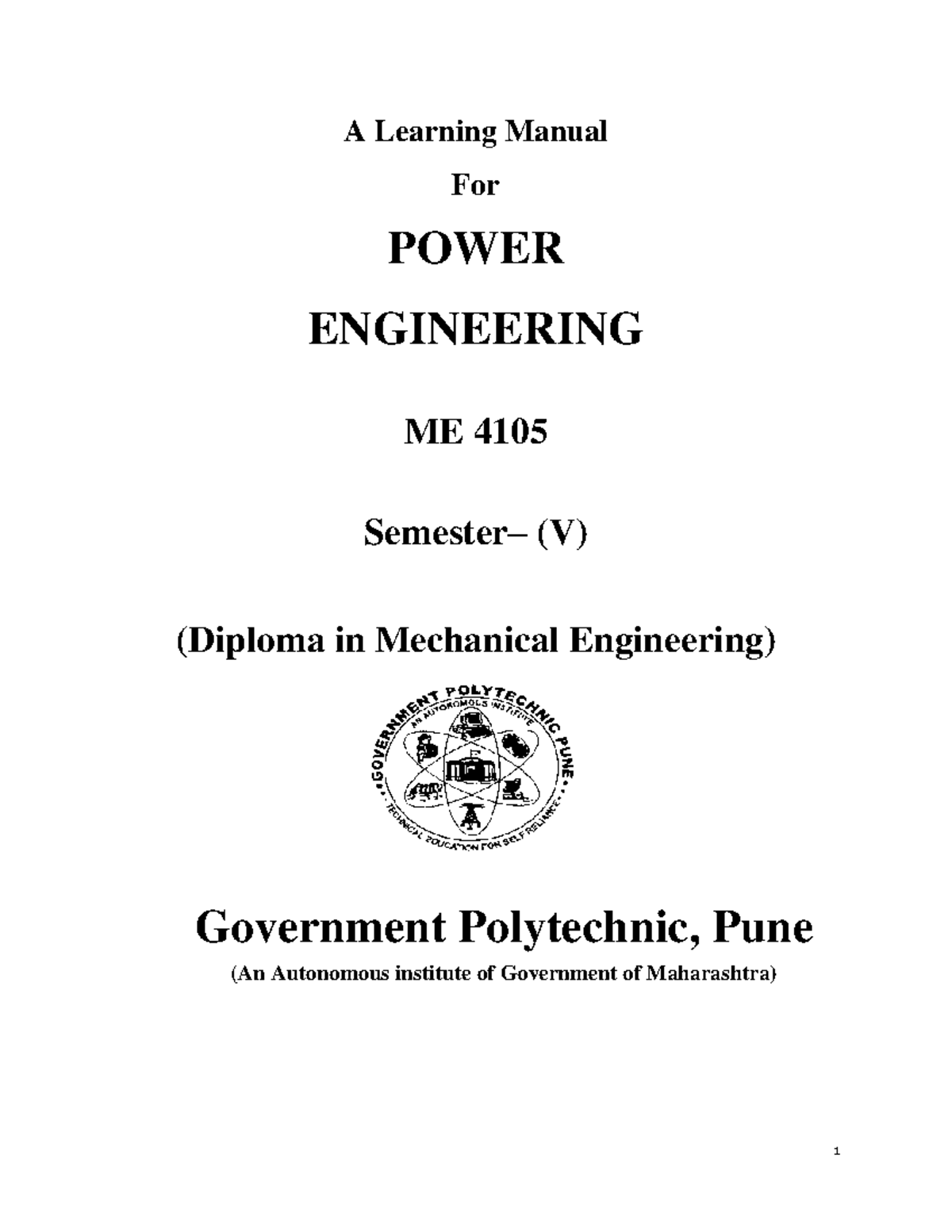 A Learning Manual of Power Engineering ME4105 - 1 A Learning Manual For ...