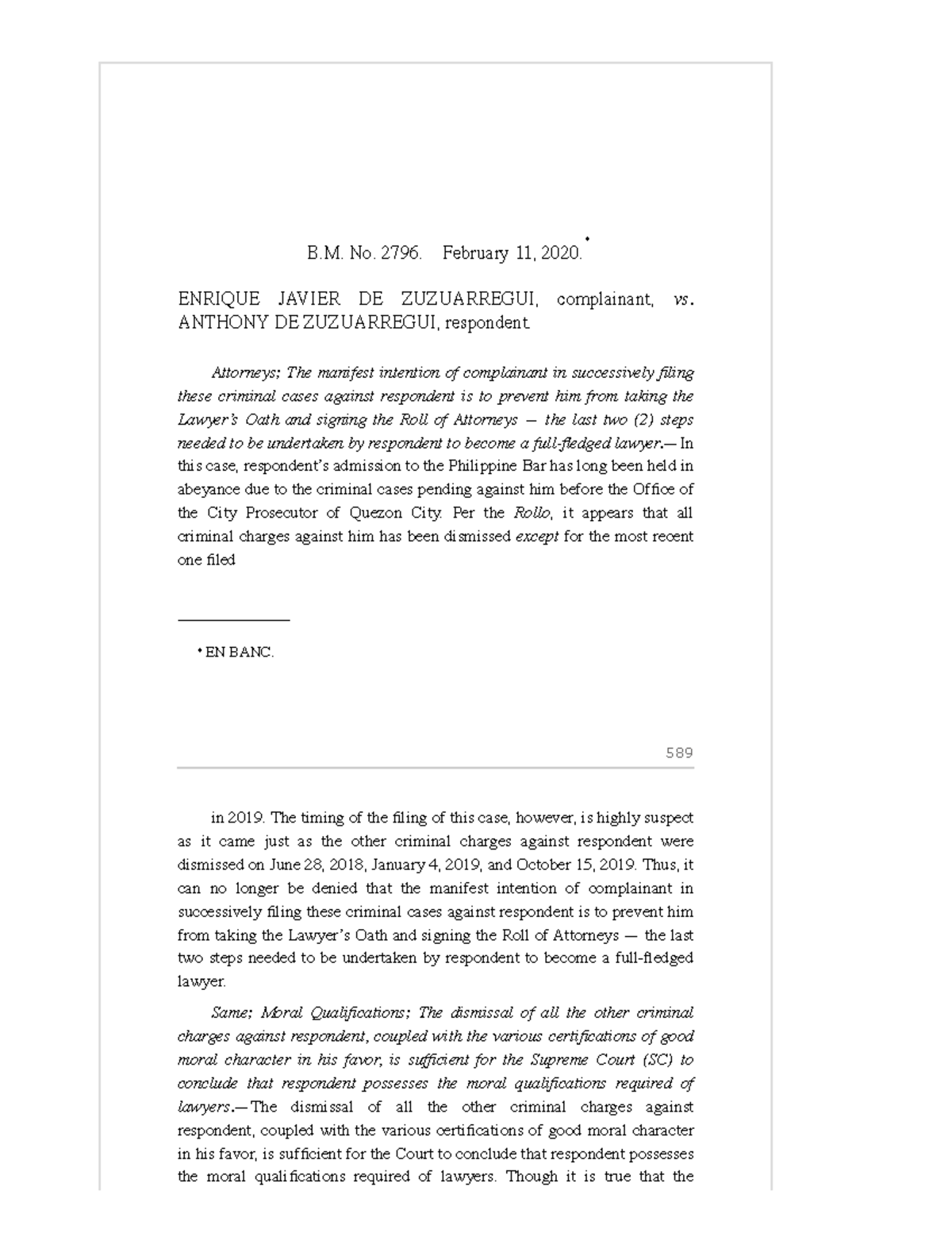 9 de Zuzuarregui v. de Zuzuarregui - B. No. 2796. February 11, 2020 ...