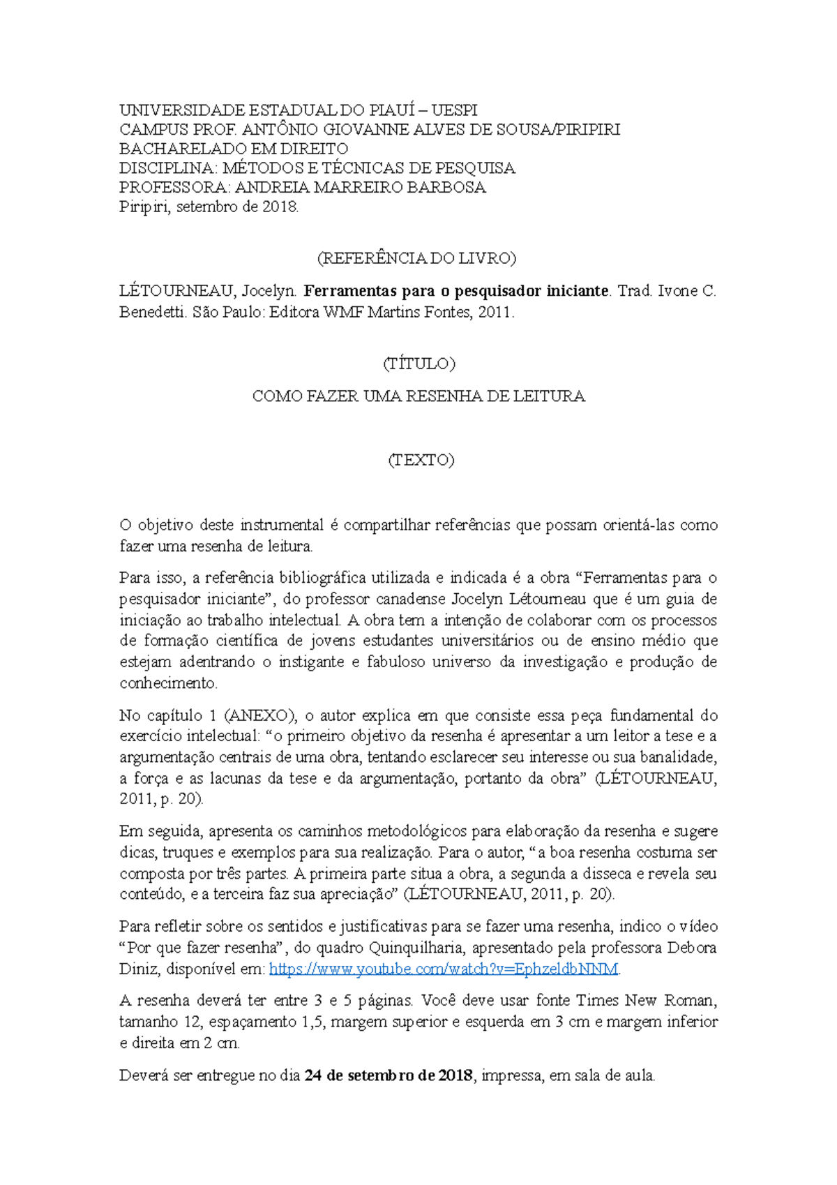 2018 - Modelo de Resenha - UNIVERSIDADE ESTADUAL DO PIAUÍ – UESPI ...