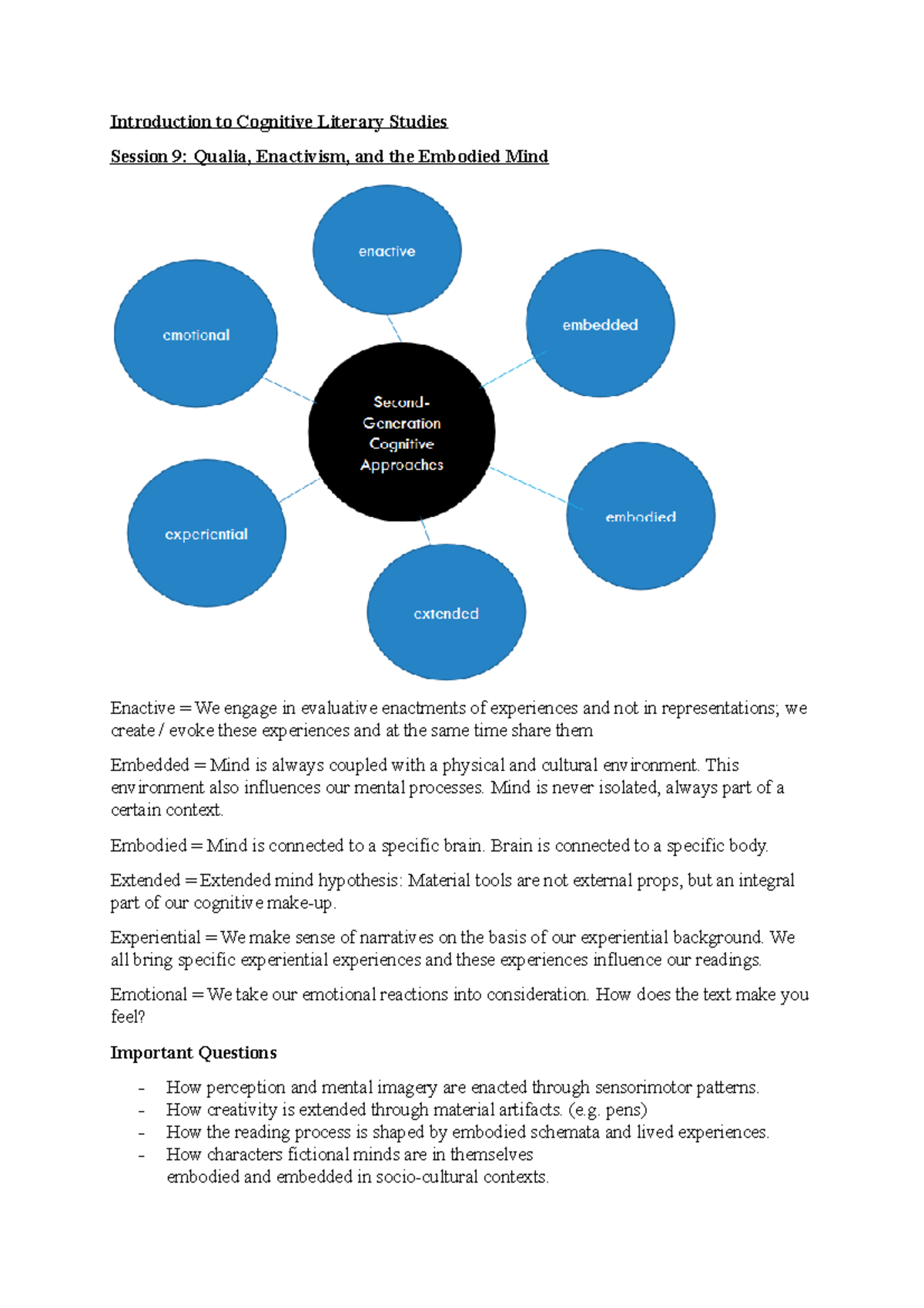 Session 9 Qualia. Enactivism, and the Embodied Mind - Introduction to ...