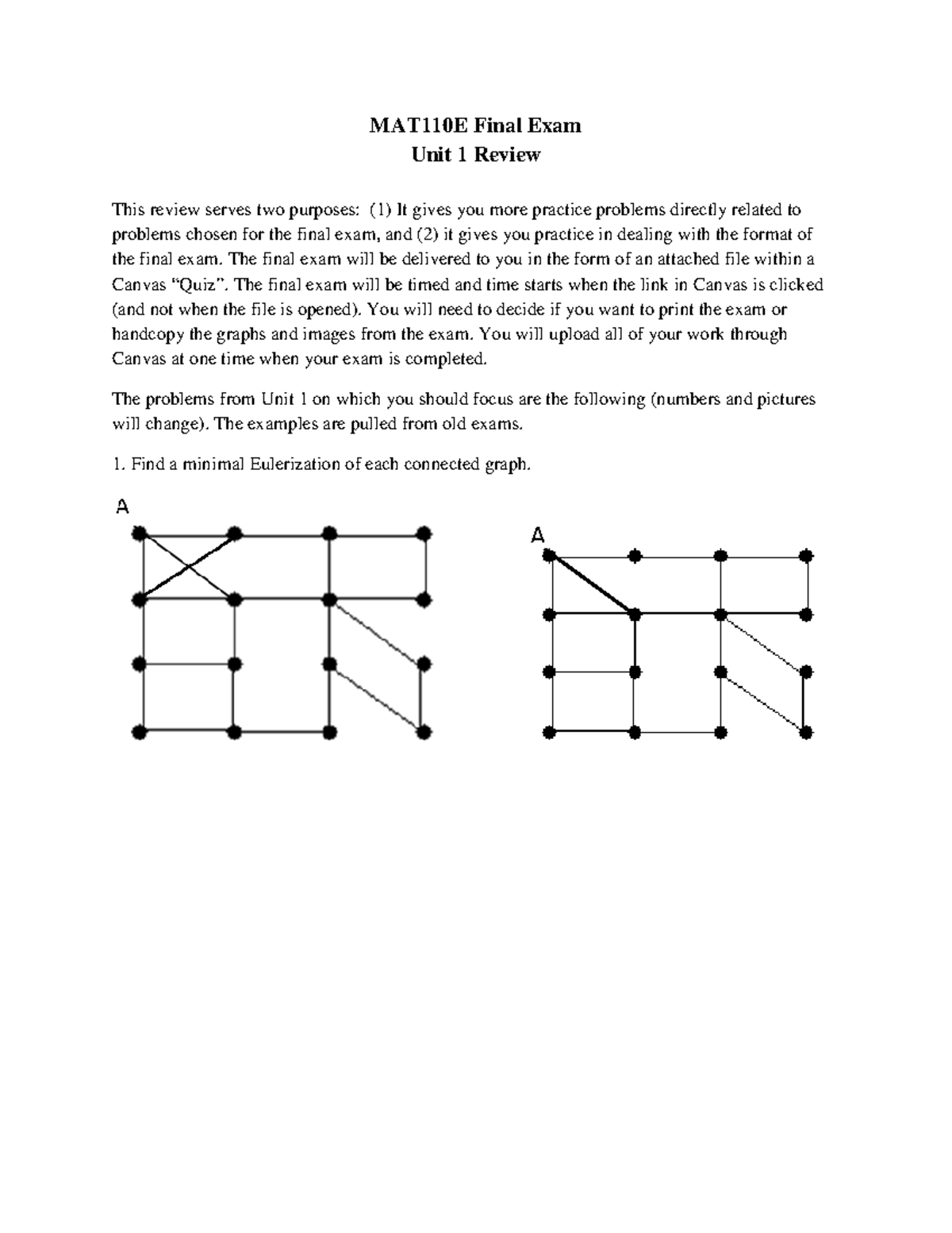 MAT110 Final Review Unit 1 - MAT110E Final Exam Unit 1 Review This ...