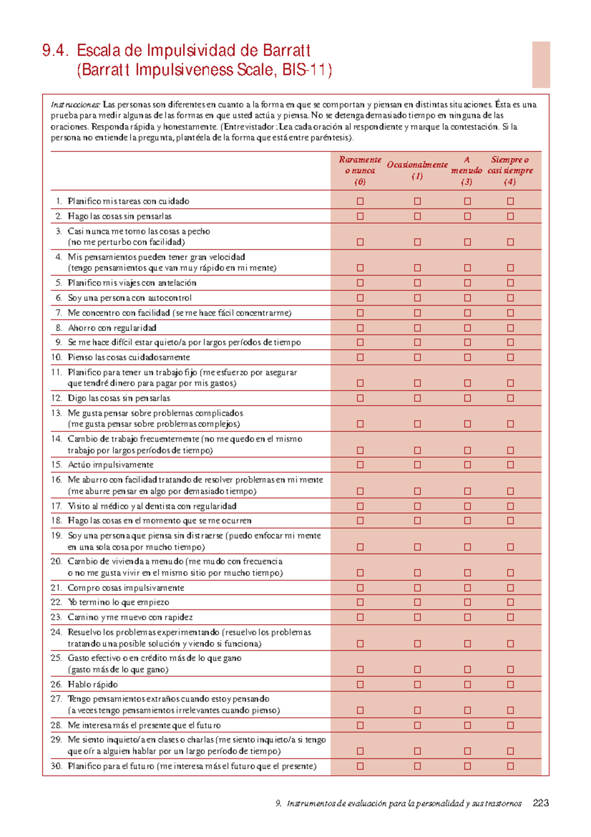 9.4. Escala de Impulsividad de Barratt (Barratt Impulsiveness Scale ...