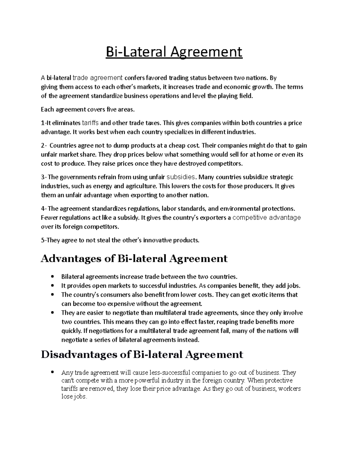Bi-lateral agreement - Bi-Lateral Agreement A bi-lateral trade ...