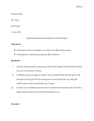 Osmosis and Diffusion - Diffusion and Osmosis Lab Report Instructions ...