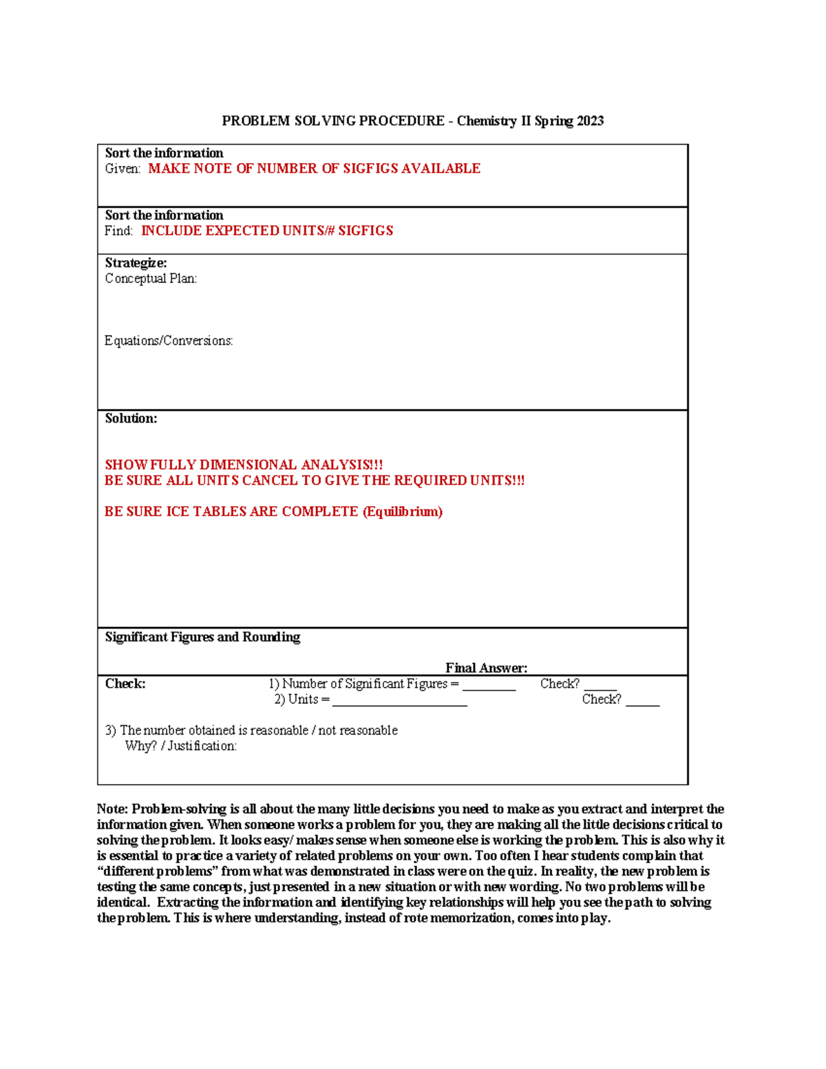 Problem Solving and Sig Figs 2023 - PROBLEM SOLVING PROCEDURE ...