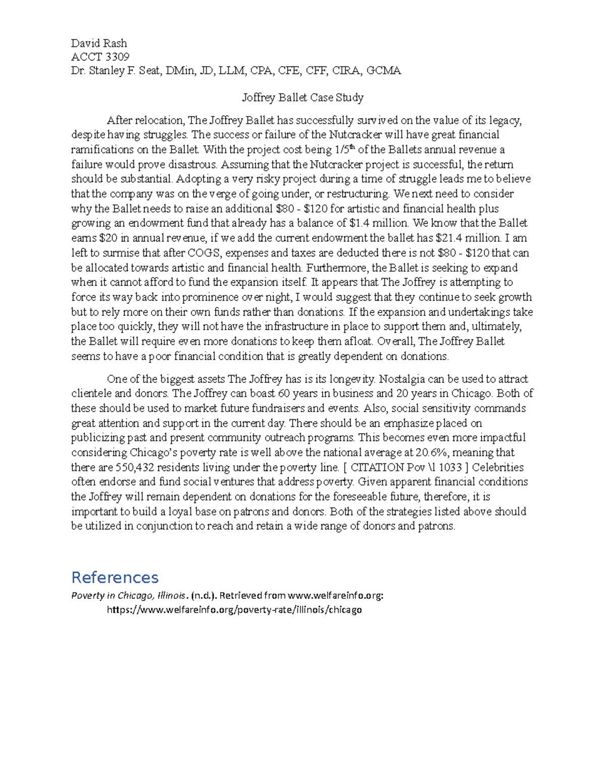 Joffrey Ballet Case Study - David Rash ACCT 3309 Dr. Stanley F. Seat ...