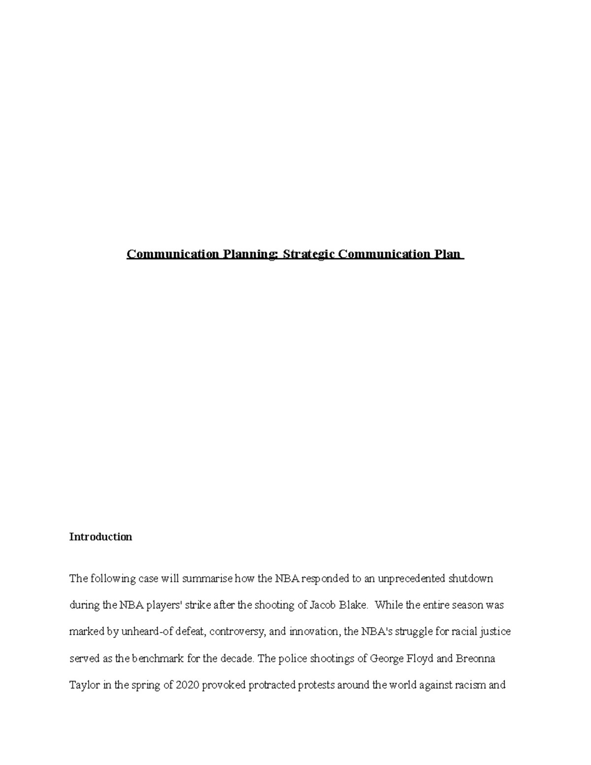 CMN 3130Final case study - Communication Planning: Strategic ...