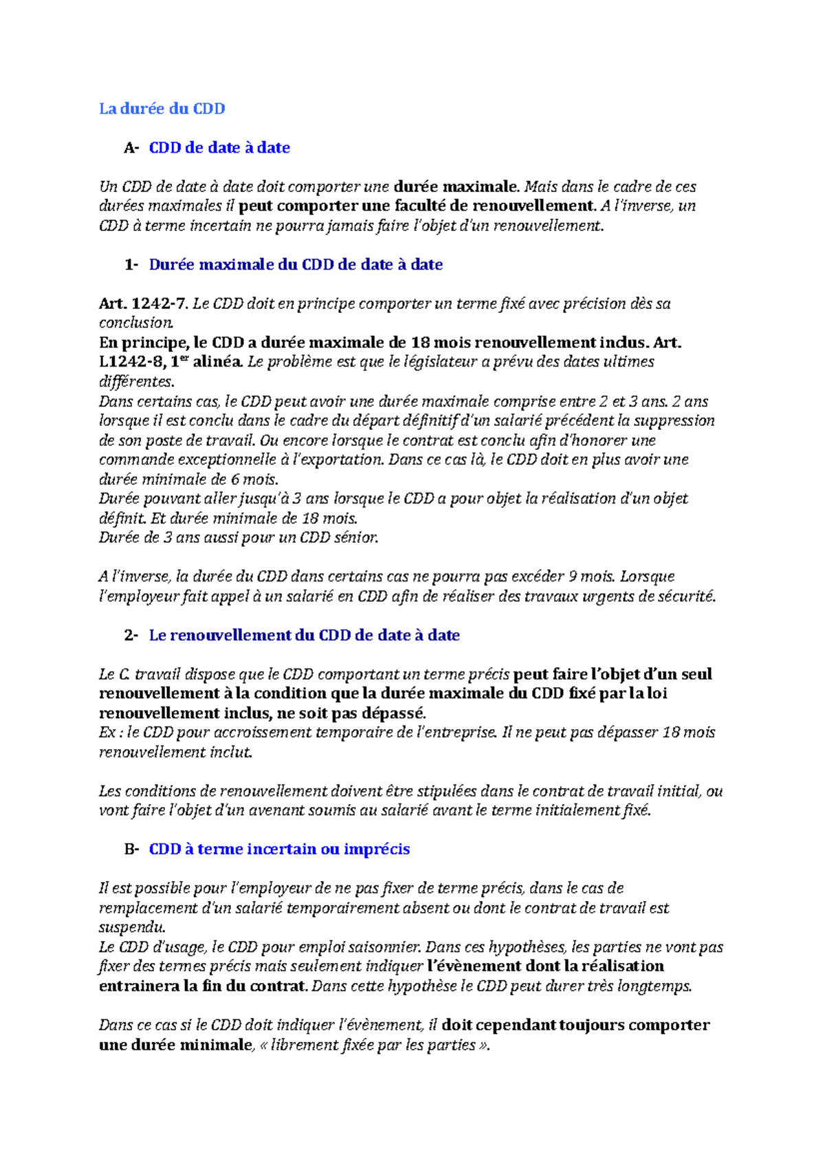 La durée du CDD - La durée du CDD A- CDD de date à date Un CDD de date ...