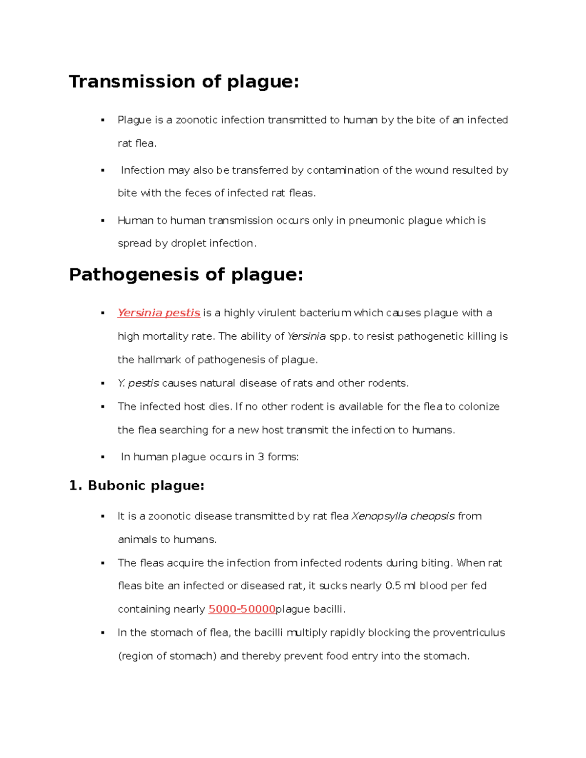 Biology Science 261 - Transmission of plague: Plague is a zoonotic ...