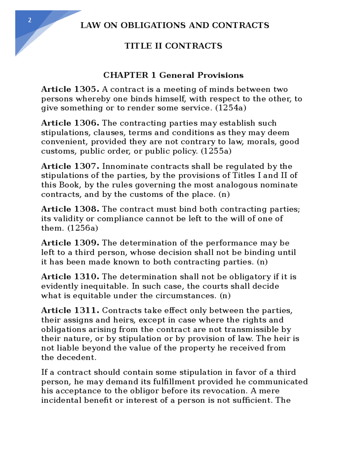 Module 5 General Provisions ON LAW ON Contracts Codals - 2 LAW ON ...