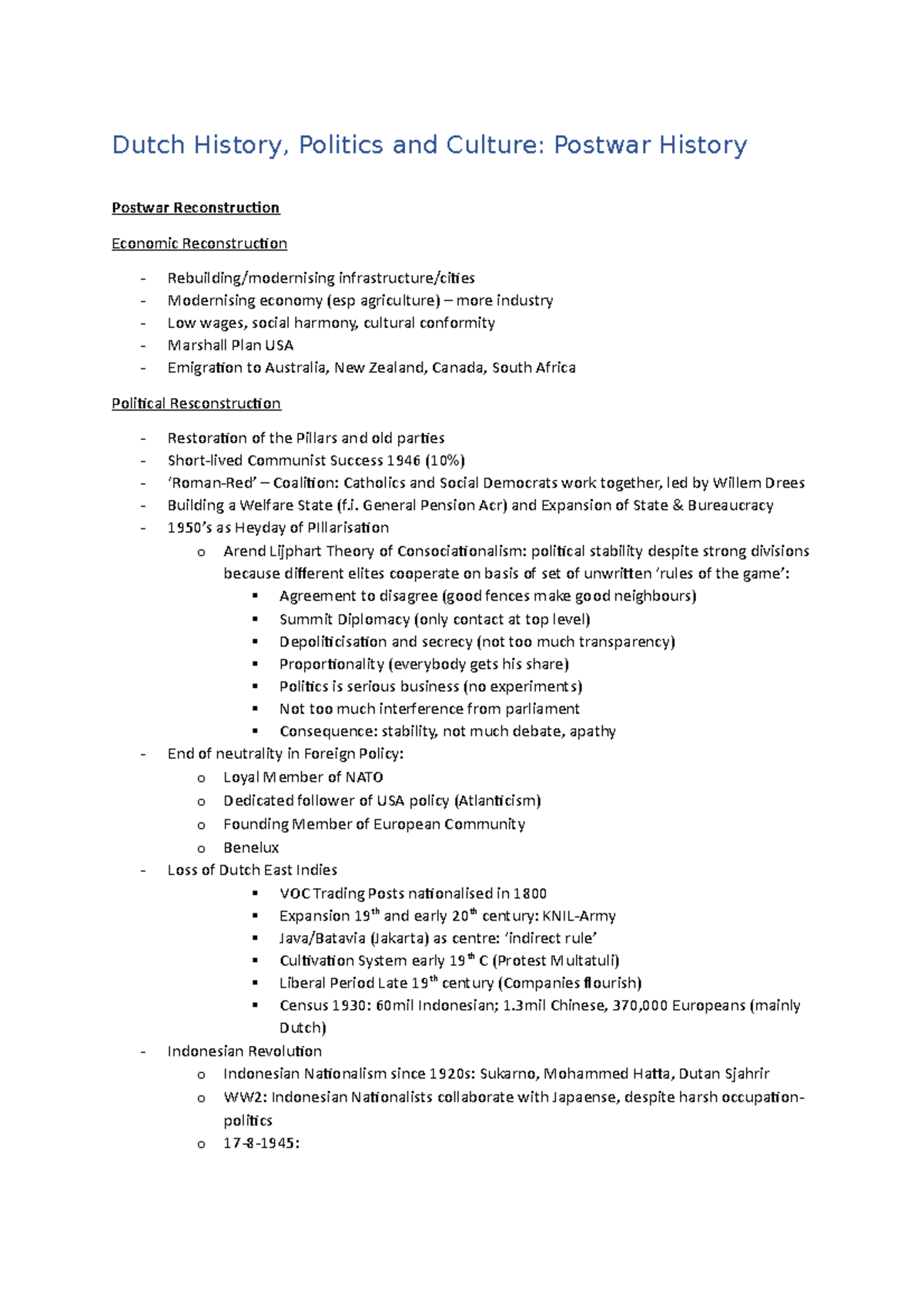 Dutch History, Politics and Culture - history lecture notes 3 - Dutch ...