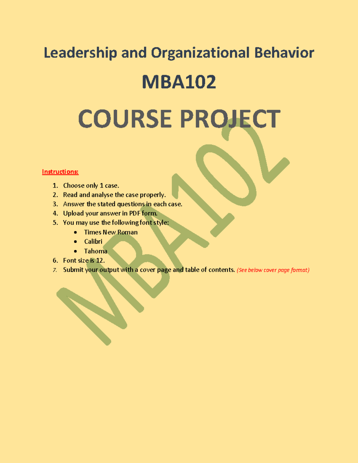 MBA102 Course Project Instructions - Capstone Project - Leadership and ...
