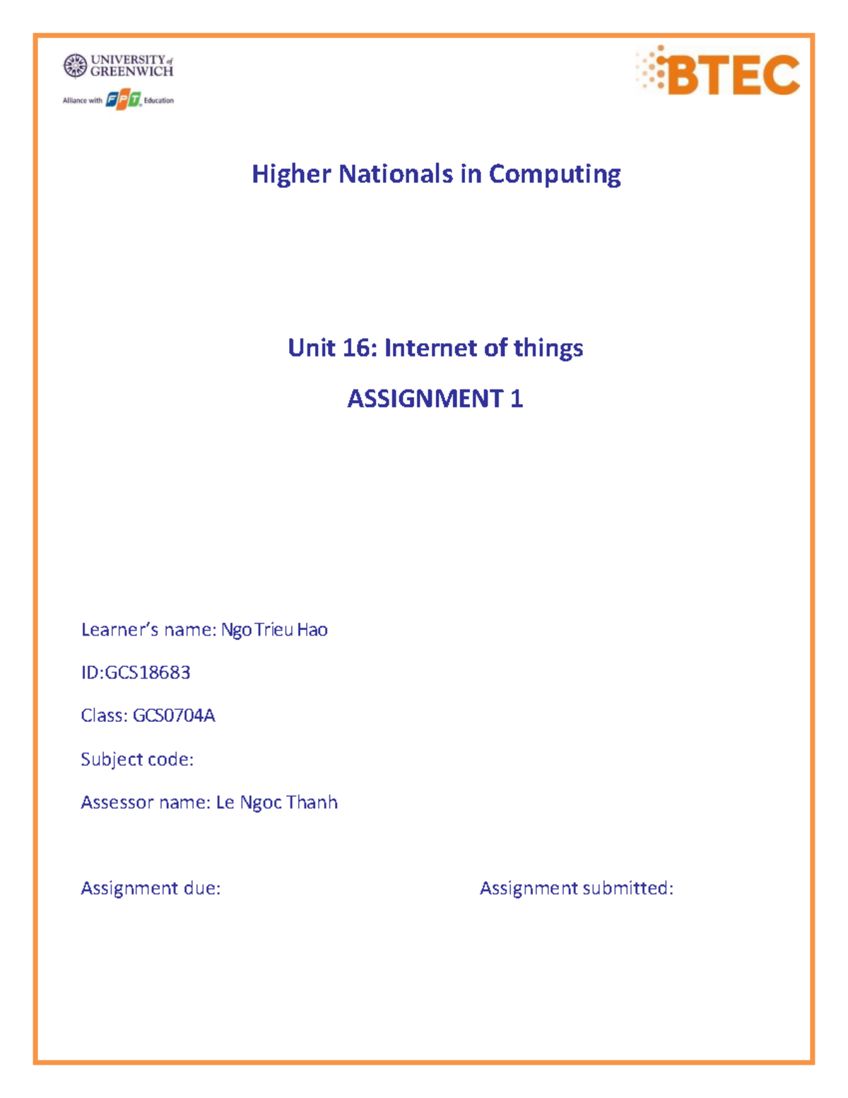 GCS0704A Ngotrieuhao GCS18683 - Higher Nationals in Computing Unit 16 ...