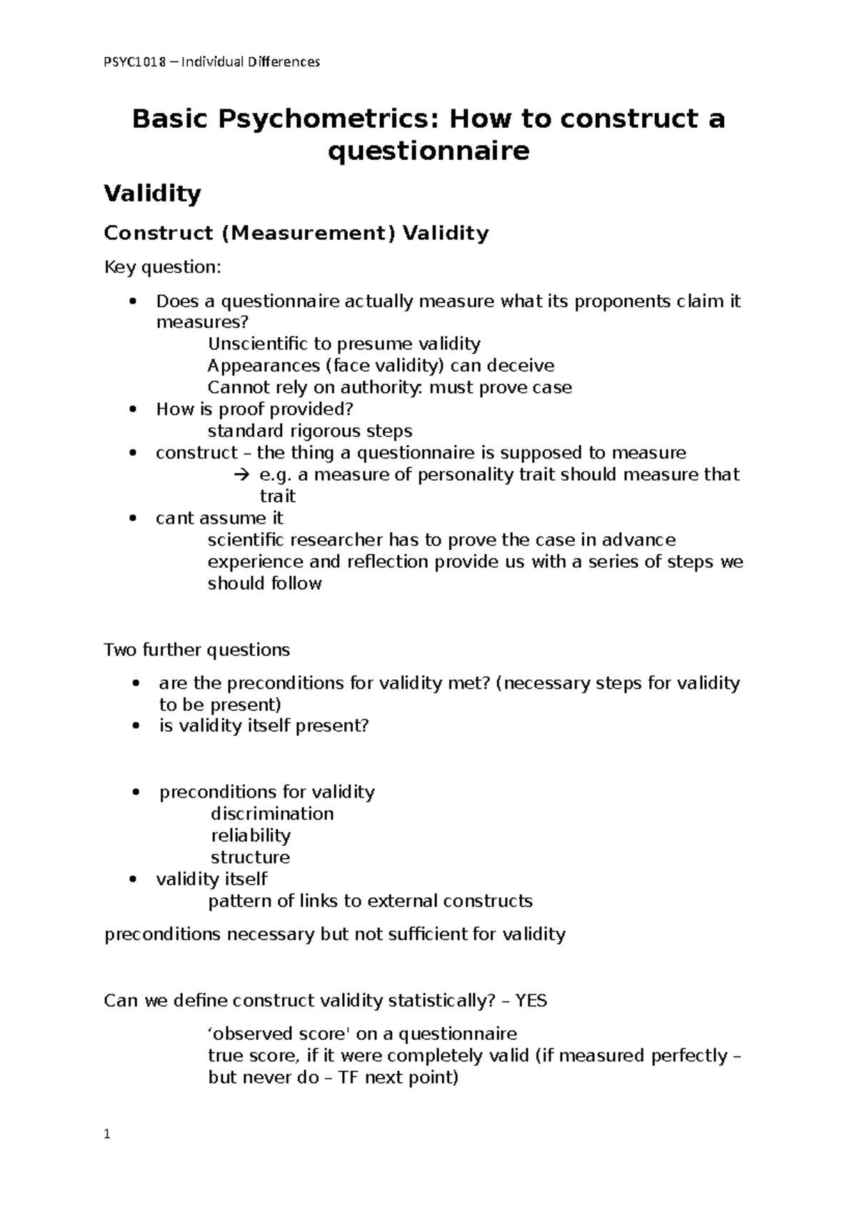 Applied scale construction - Basic Psychometrics: How to construct a questionnaire Validity ...