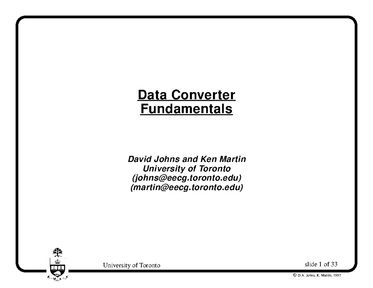 Chap11-Data converter basics - Data Converter Fundamentals David Johns ...