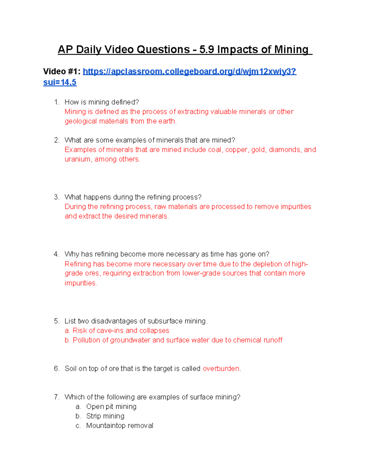 Summer Breeze - AP Daily - Impacts of Mining Questions - AP Daily Video ...