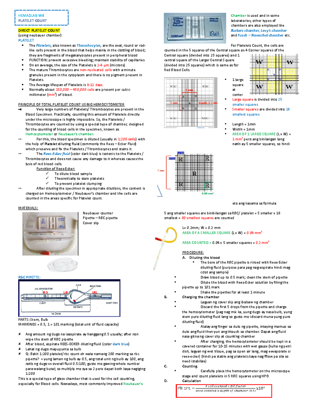 Manual Platelet Count Calculation Formula