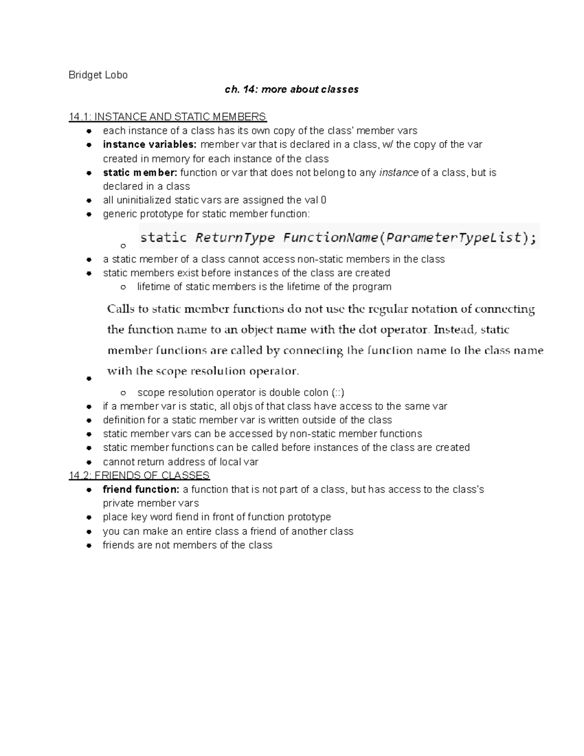 Ch. 14 - more about classes - Bridget Lobo ch. 14: more about classes ...