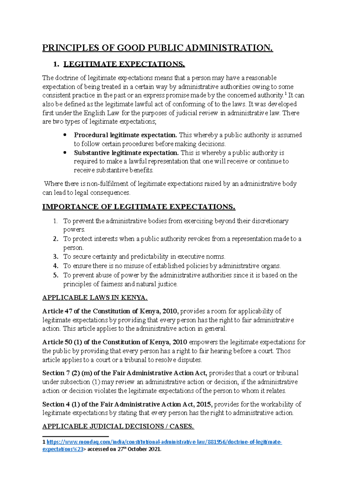 Principles of Public Administration - Administrative Law - UoN - Studocu