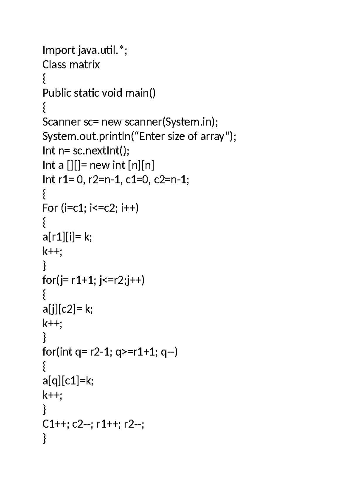 Import java - Coding - Bsc (computer science) - Import java.*; Class matrix { Public static void ...