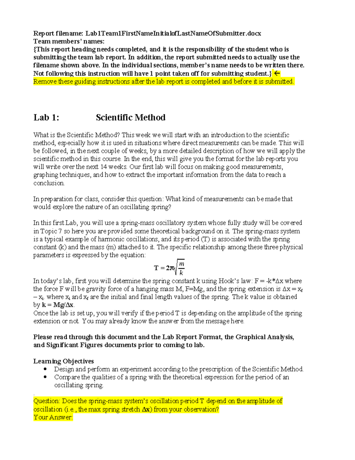 Lab 01 Scientific Method updated - Report filename ...