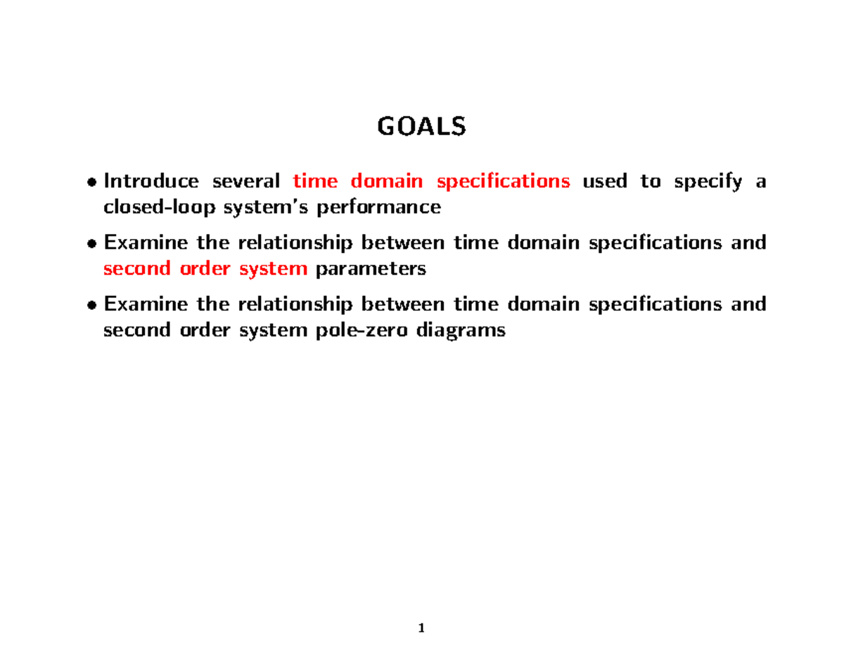 CMS Time Domain Response - GOALS Introduce several time domain ...