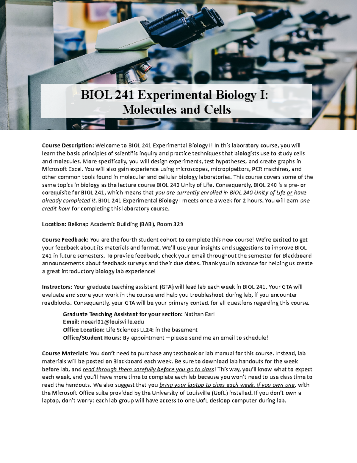 BIOL241 21 4238 syllabus - Course Description: Welcome to BIOL 241 ...