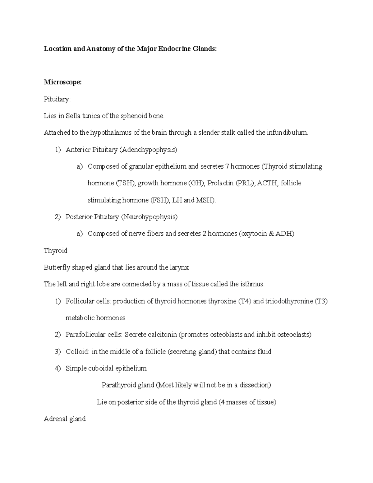 LAB EXAM #3 LAB 10 Study Guide (endocrine system) - Location and ...