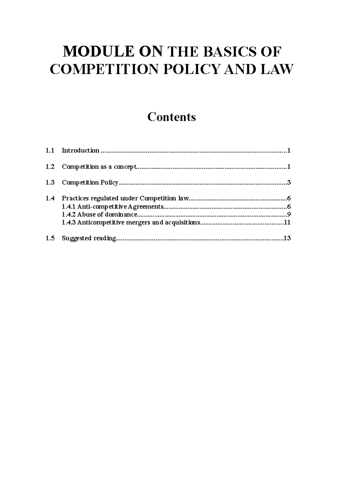 1.introductory module on comp law and policy - MODULE ON THE BASICS OF ...