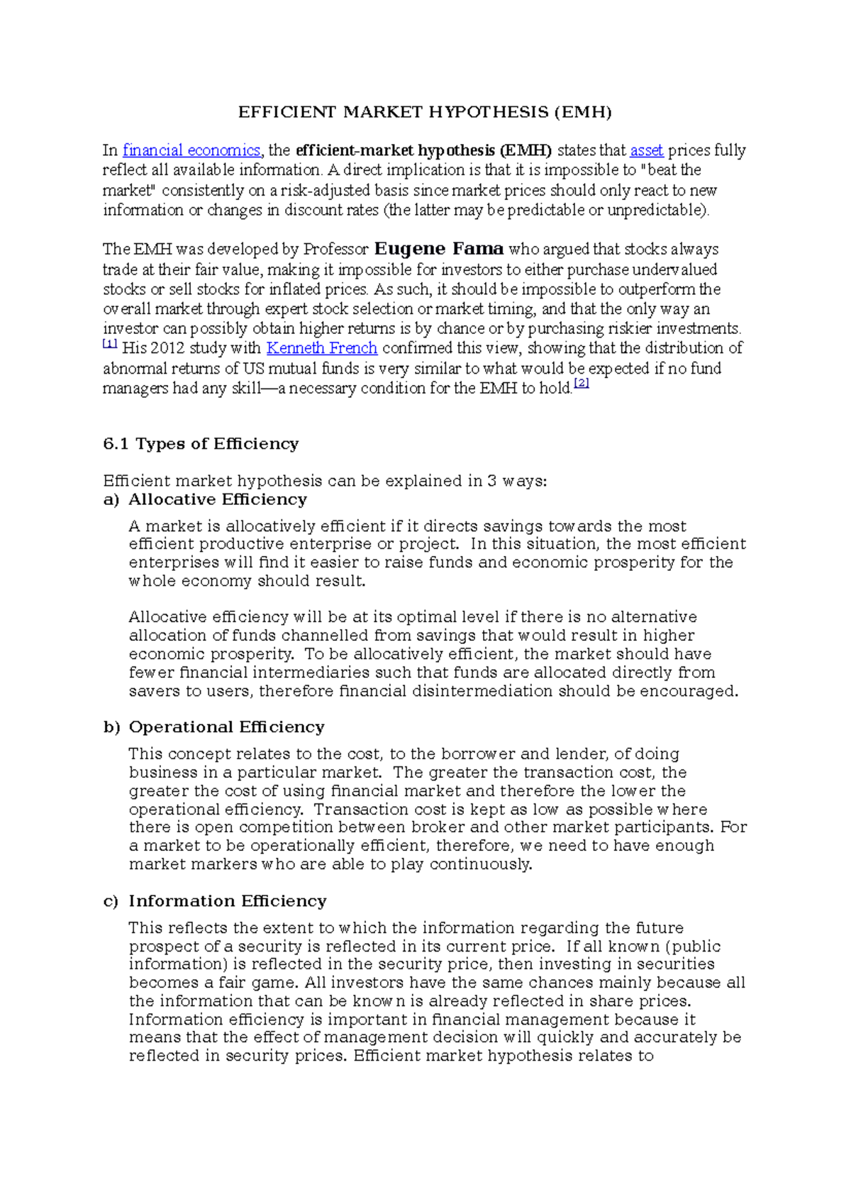 Efficient Market Hypothesis - EFFICIENT MARKET HYPOTHESIS (EMH) In ...