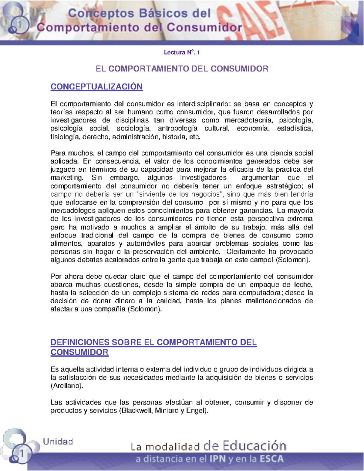 EL Comportamiento DEL Consumidor - Lectura No. 1 EL COMPORTAMIENTO DEL CONSUMIDOR ...