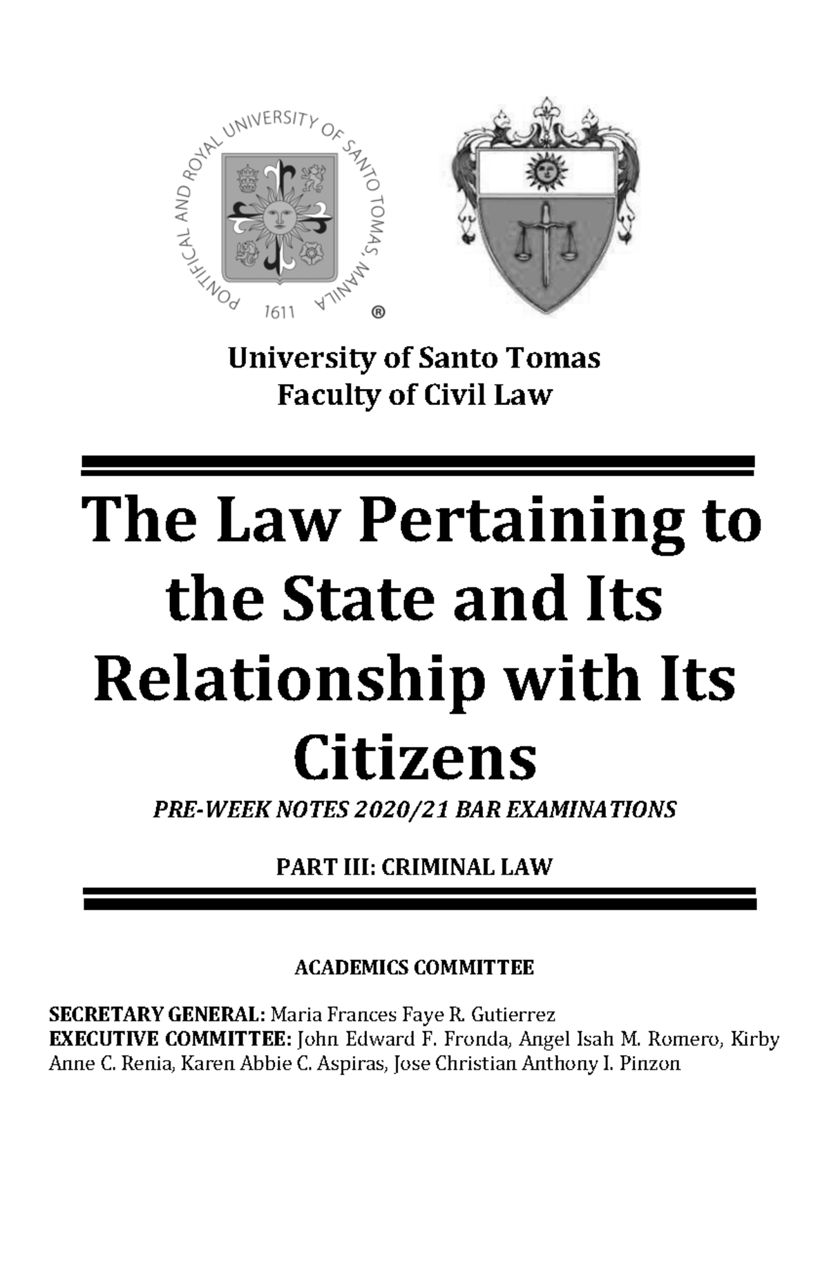 2021 UST PW Criminal Law - University of Santo Tomas Faculty of Civil ...