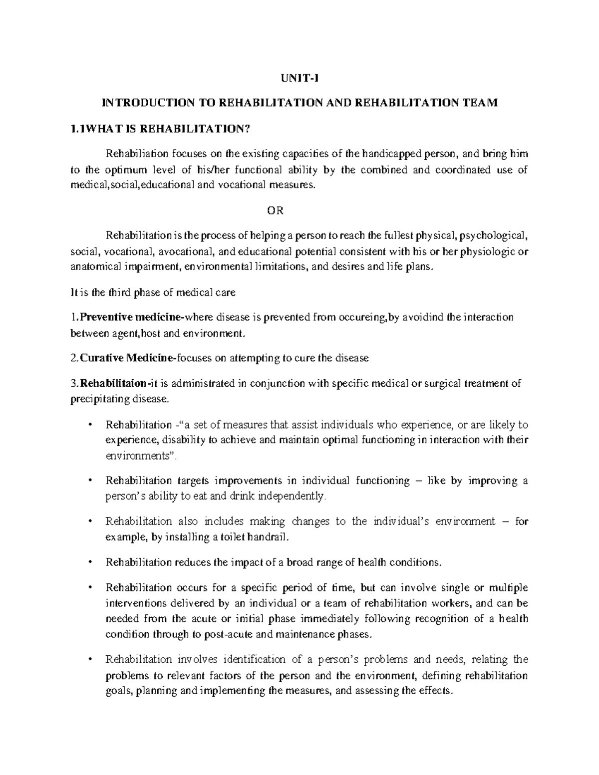 Rehabilitation Notes ( Complete) - UNIT-I INTRODUCTION TO ...