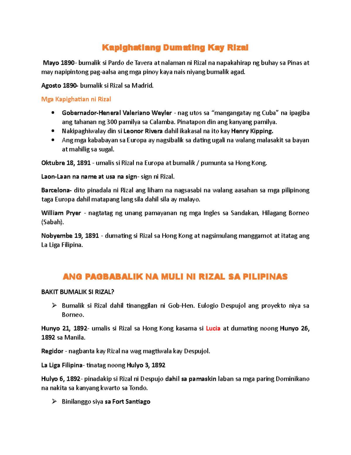 J - Notes for Buhay at Mga Sinulat ni Rizal - Kapighatiang Dumating Kay ...