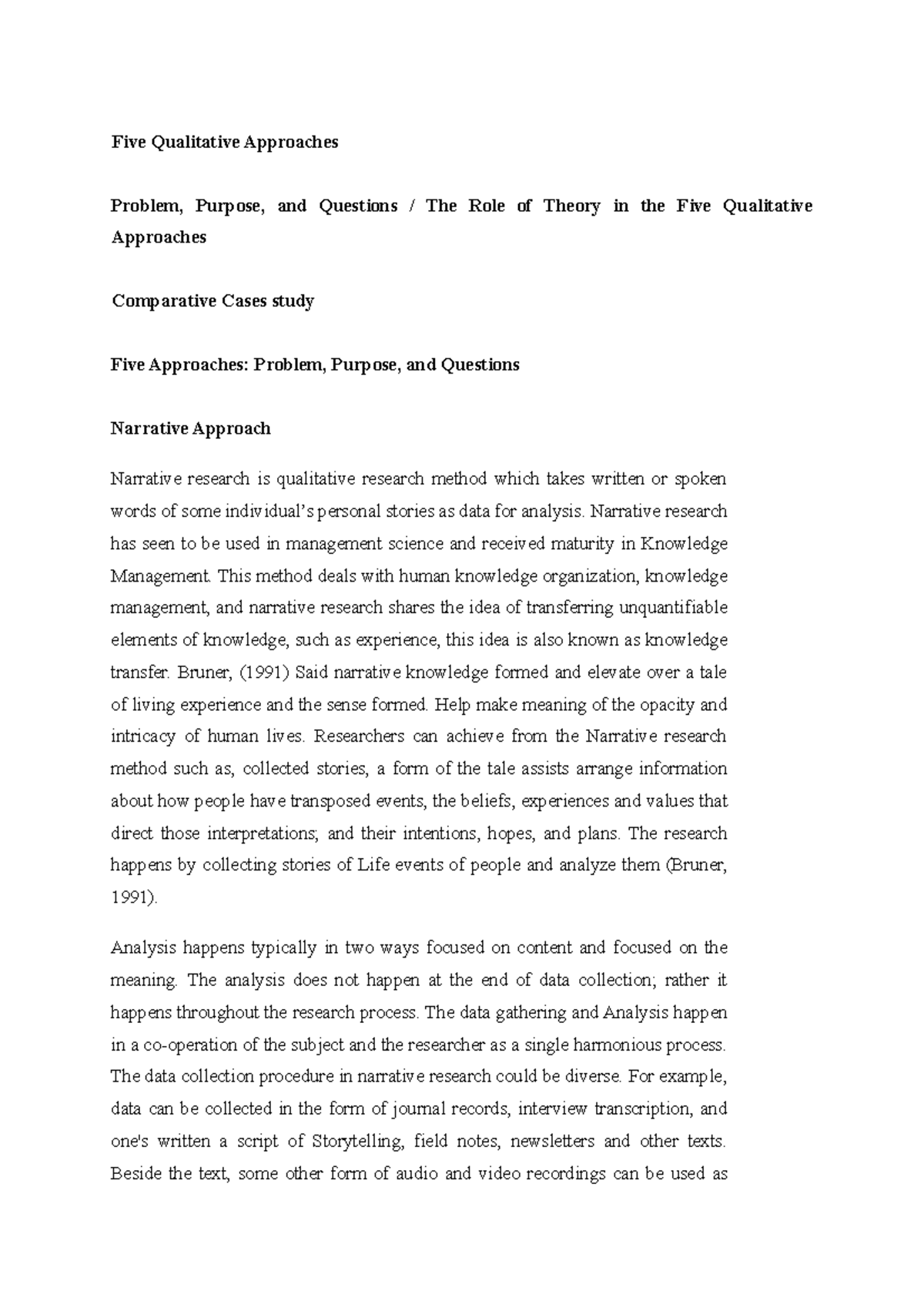 Qualitative approaches - Five Qualitative Approaches Problem, Purpose ...