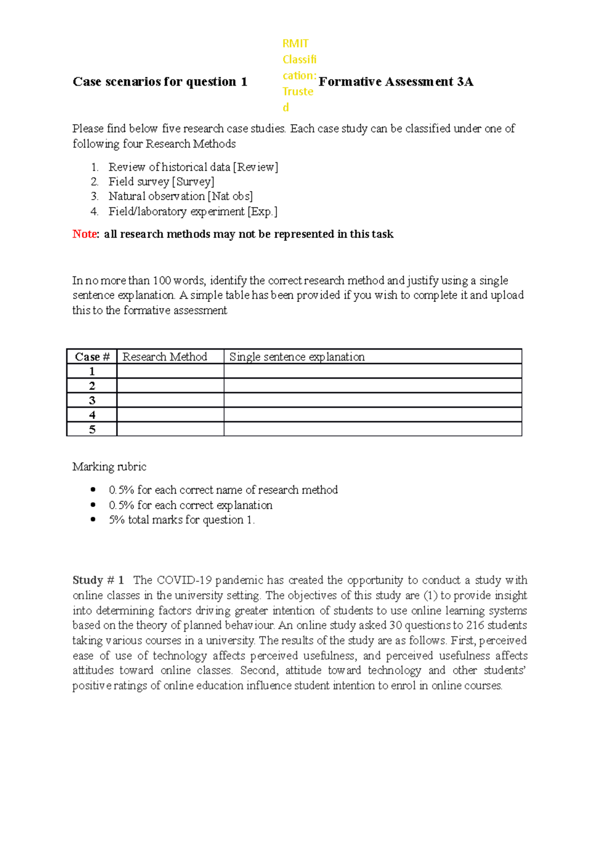 BESC1072 Formative 3A - Question 1 - 2022-1 - Case scenarios for ...